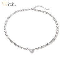 China Stainless Steel Heart Pendant Necklace Love Diamond Zircon Charm Cuban Link Chain 18 Inch for sale