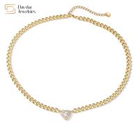 China Stainless Steel Heart Pendant Necklace Love Diamond Zircon Charm Cuban Link Chain 18 Inch for sale