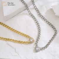 China Stainless Steel Heart Pendant Necklace Love Diamond Zircon Charm Cuban Link Chain 18 Inch for sale