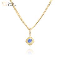 China 18k Gold Plated Stainless Steel Star Moon Pendant Necklace with Diamond Zircon Enamel 45cm for sale
