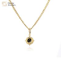 China 18k Gold Plated Stainless Steel Star Moon Pendant Necklace with Diamond Zircon Enamel 45cm for sale
