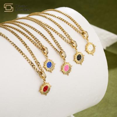 China 18k Gold Plated Stainless Steel Star Moon Pendant Necklace with Diamond Zircon Enamel 45cm for sale