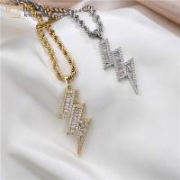 China Diamond Zircon Lightning Bolt Necklace Twist Stainless Steel Hip Hop Jewelry 18 Inch for sale
