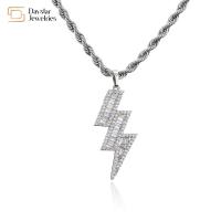 China Diamond Zircon Lightning Bolt Necklace Twist Stainless Steel Hip Hop Jewelry 18 Inch for sale