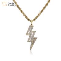 China Diamond Zircon Lightning Bolt Necklace Twist Stainless Steel Hip Hop Jewelry 18 Inch for sale
