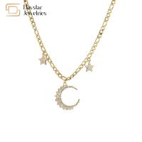 China Gold Plated Stainless Steel Star Moon Pendant Hoop Earrings Cuban Link Necklace Set for Women for sale