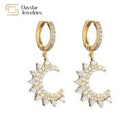 China Gold Plated Stainless Steel Star Moon Pendant Hoop Earrings Cuban Link Necklace Set for Women for sale