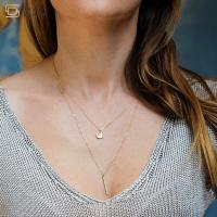 China SS Double Layer Choker Necklace , Bar Coin Pendant Clavicle Chain Necklace for sale