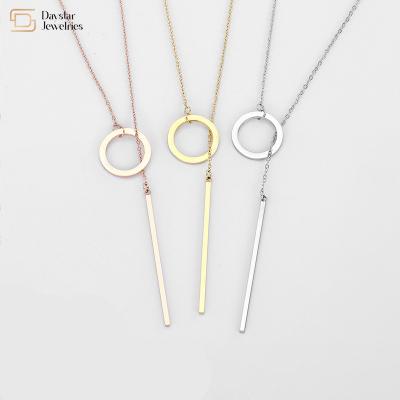 China Stainless Steel Disc Bar Pendant Lariat Y Choker Necklace for Women Adjustable 18 Inch for sale