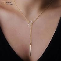 China Stainless Steel Disc Bar Pendant Lariat Y Choker Necklace for Women Adjustable 18 Inch for sale