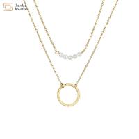 China Stainless Steel Layered Pearl Pendant Choker Necklace 2 Piece Set for Women for sale