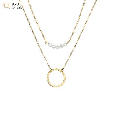 China Stainless Steel Layered Pearl Pendant Choker Necklace 2 Piece Set for Women for sale