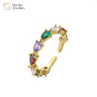 China 18k Gold Plated Brass Adjustable Pear Shaped Crystal Zircon Engagement Ring 2-8mm for sale