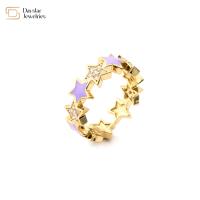 China Gold Plated Zircon Star Ring Colorful Enamel Pentagram Adjustable Open Ring for Women for sale