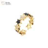 China Gold Plated Zircon Star Ring Colorful Enamel Pentagram Adjustable Open Ring for Women for sale