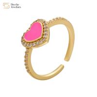 China 18k Gold Plated Enamel Heart Ring with Diamond Zircon Adjustable Size 5-9 for Women for sale