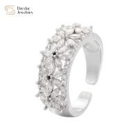 China 18k Gold Plated Flower Adjustable Ring Natural Zircon Stone Women Jewelry Size 6-9 for sale