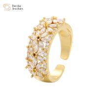 China 18k Gold Plated Flower Adjustable Ring Natural Zircon Stone Women Jewelry Size 6-9 for sale