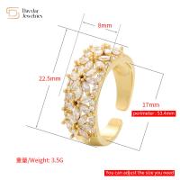 China 18k Gold Plated Flower Adjustable Ring Natural Zircon Stone Women Jewelry Size 6-9 for sale