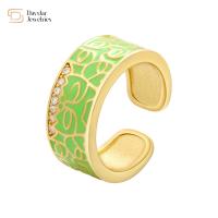 China Adjustable Enamel Gold Plated Wide Band Rings Brass Colorful Dripping Oil Rings for Women Men for sale