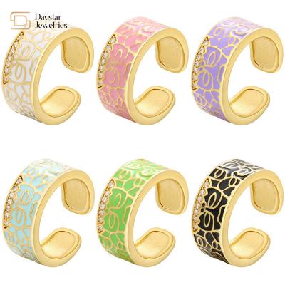 China Adjustable Enamel Gold Plated Wide Band Rings Brass Colorful Dripping Oil Rings for Women Men for sale