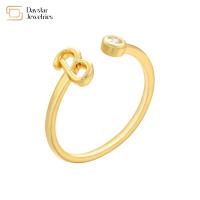 China Diamond Zircon Jewelry 14k Gold Plated Letter Ring Open Adjustable for sale