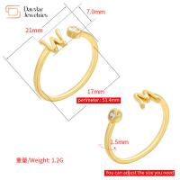 China Diamond Zircon Jewelry 14k Gold Plated Letter Ring Open Adjustable for sale
