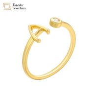 China Diamond Zircon Jewelry 14k Gold Plated Letter Ring Open Adjustable for sale