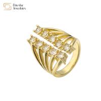 China 14K Gold Plated Adjustable Zircon Ring Row Diamond Crystal Ring for Women Men 18K for sale