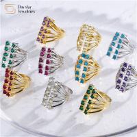 China 14K Gold Plated Adjustable Zircon Ring Row Diamond Crystal Ring for Women Men 18K for sale