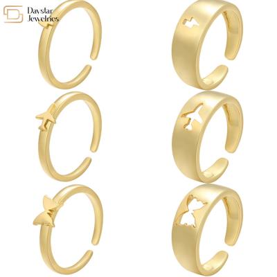 China 14k Plated Gold Couple Rings Butterfly Lightning Plane Adjustable Opening Rings for sale