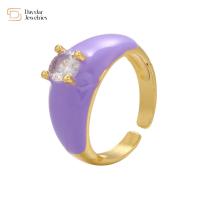 China Gold Plated Adjustable Enamel Zircon Chunky Rings Colorful Summer Jewelry Brass 18mm for sale