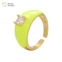China Gold Plated Adjustable Enamel Zircon Chunky Rings Colorful Summer Jewelry Brass 18mm for sale