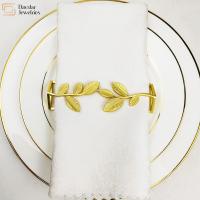 China Gold Metal Leaf Napkin Rings 2 Inch Table Napkin Holders for Wedding Party Dinner Decoration for sale