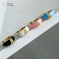 China Colorful Enamel Diamond Letter Rings Alphabet Zircon Gold Plated Chunky Rings Adjustable Size 6-12 for sale