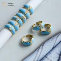 China Colorful Enamel Diamond Letter Rings Alphabet Zircon Gold Plated Chunky Rings Adjustable Size 6-12 for sale