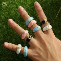 China Colorful Enamel Diamond Letter Rings Alphabet Zircon Gold Plated Chunky Rings Adjustable Size 6-12 for sale