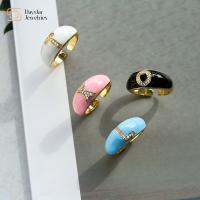 China Colorful Enamel Diamond Letter Rings Alphabet Zircon Gold Plated Chunky Rings Adjustable Size 6-12 for sale