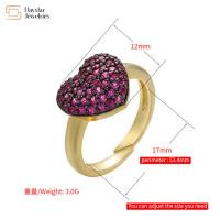 China 18k Gold Plated Heart Diamond Rings Opening Adjustable Colorful Zircon for sale