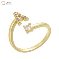 China 18k Gold Plated Adjustable Diamond Letter Rings A-Z Zircon Alphabet Statement Jewelry for sale