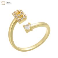 China 18k Gold Plated Adjustable Diamond Letter Rings A-Z Zircon Alphabet Statement Jewelry for sale