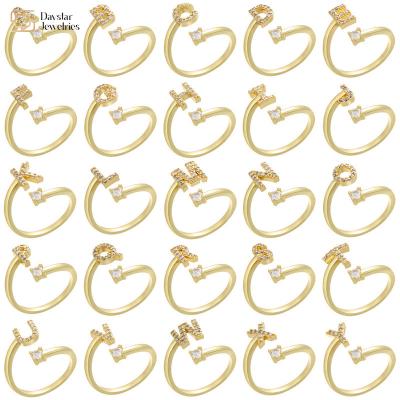 China 18k Gold Plated Adjustable Diamond Letter Rings A-Z Zircon Alphabet Statement Jewelry for sale