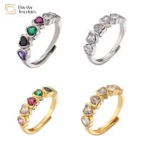 China 18k Gold Plated Heart Zircon Ring Adjustable Open Sweet Love Ring for Women Men Engagement for sale