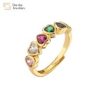 China 18k Gold Plated Heart Zircon Ring Adjustable Open Sweet Love Ring for Women Men Engagement for sale
