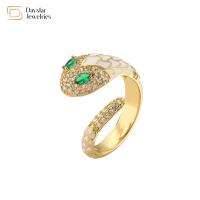 China Snake Colorful Enamel Green Diamond Zircon Cobra Ring Cute Adjustable Open for sale