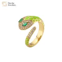 China Snake Colorful Enamel Green Diamond Zircon Cobra Ring Cute Adjustable Open for sale