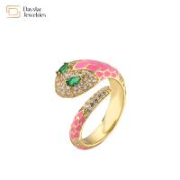 China Snake Colorful Enamel Green Diamond Zircon Cobra Ring Cute Adjustable Open for sale