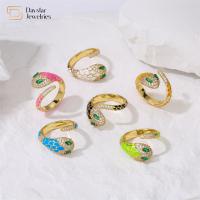 China Snake Colorful Enamel Green Diamond Zircon Cobra Ring Cute Adjustable Open for sale