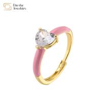 China Adjustable Enamel Heart Zircon Ring Gold Plated Brass 5A Cubic Zirconia Women Stacking Band for sale