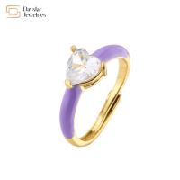 China Adjustable Enamel Heart Zircon Ring Gold Plated Brass 5A Cubic Zirconia Women Stacking Band for sale